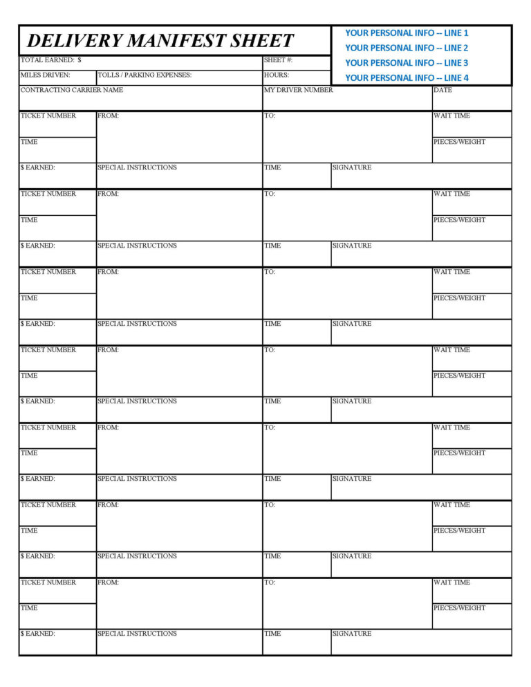 Personalized Delivery Manifest